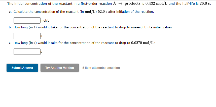 Solved The Initial Concentration Of The Reactant In A