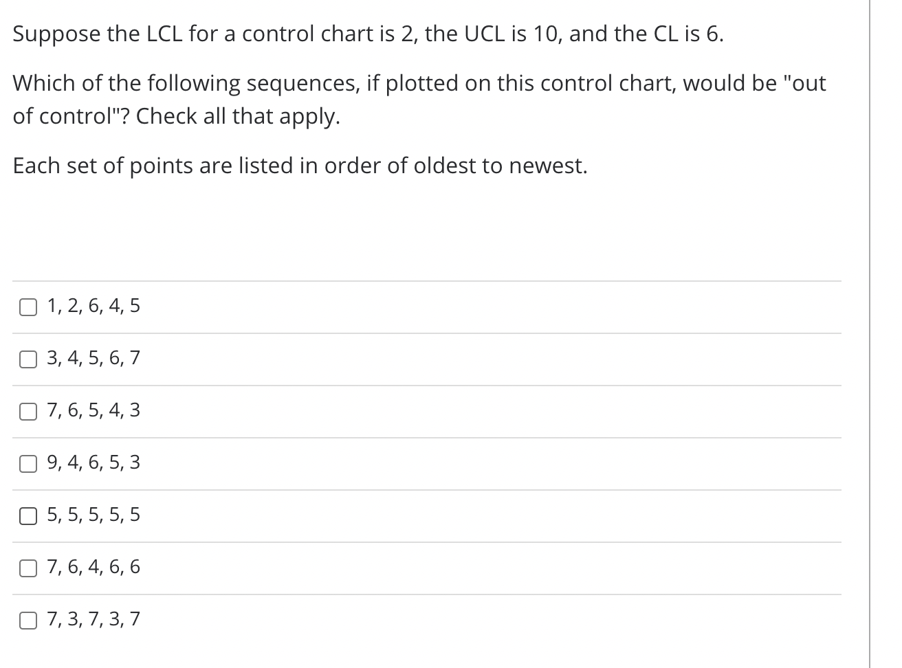 Solved Suppose the LCL for a control chart is 2, the UCL is | Chegg.com