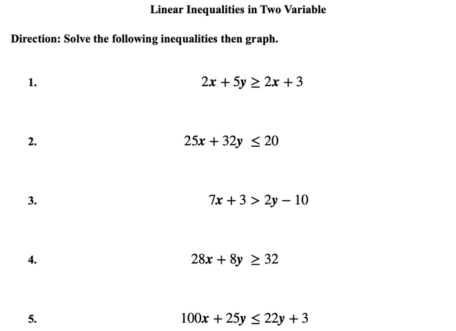 Solved Linear Inequalities in Two Variable Direction: Solve | Chegg.com