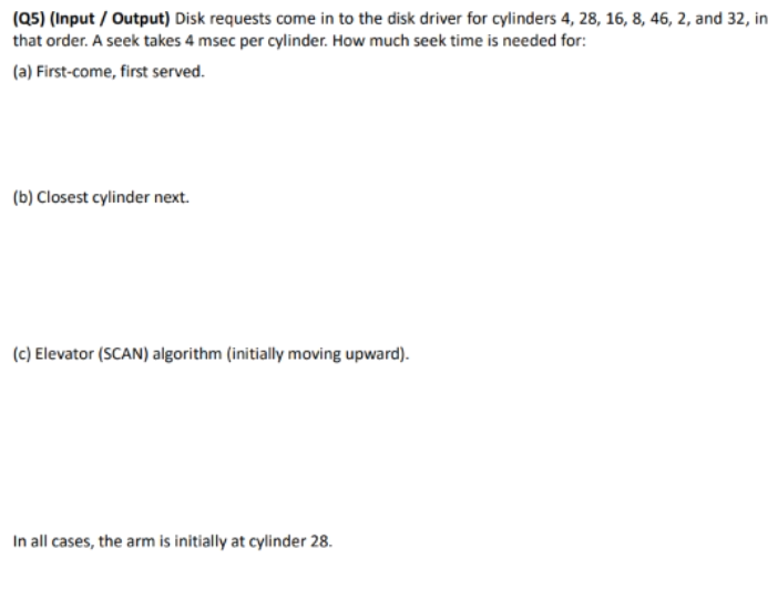 Solved (05) (Input / Output) Disk requests come in to the | Chegg.com