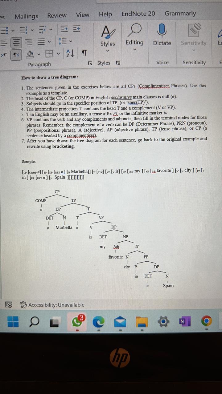 Draw tree diagrams for the following sentences | Chegg.com