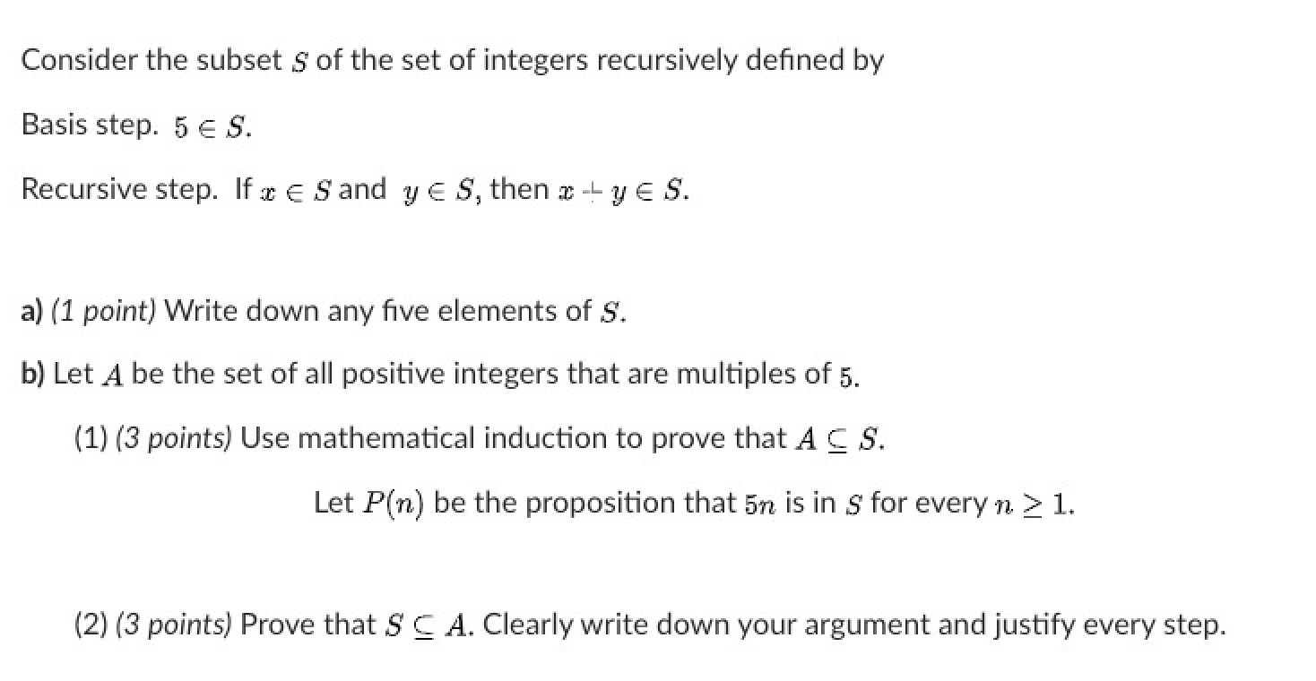 Solved Consider the subset s of the set of integers | Chegg.com