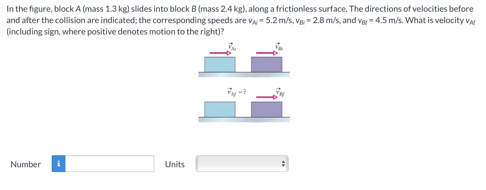 Solved In the figure, block A (mass 1.3 kg ) slides into | Chegg.com