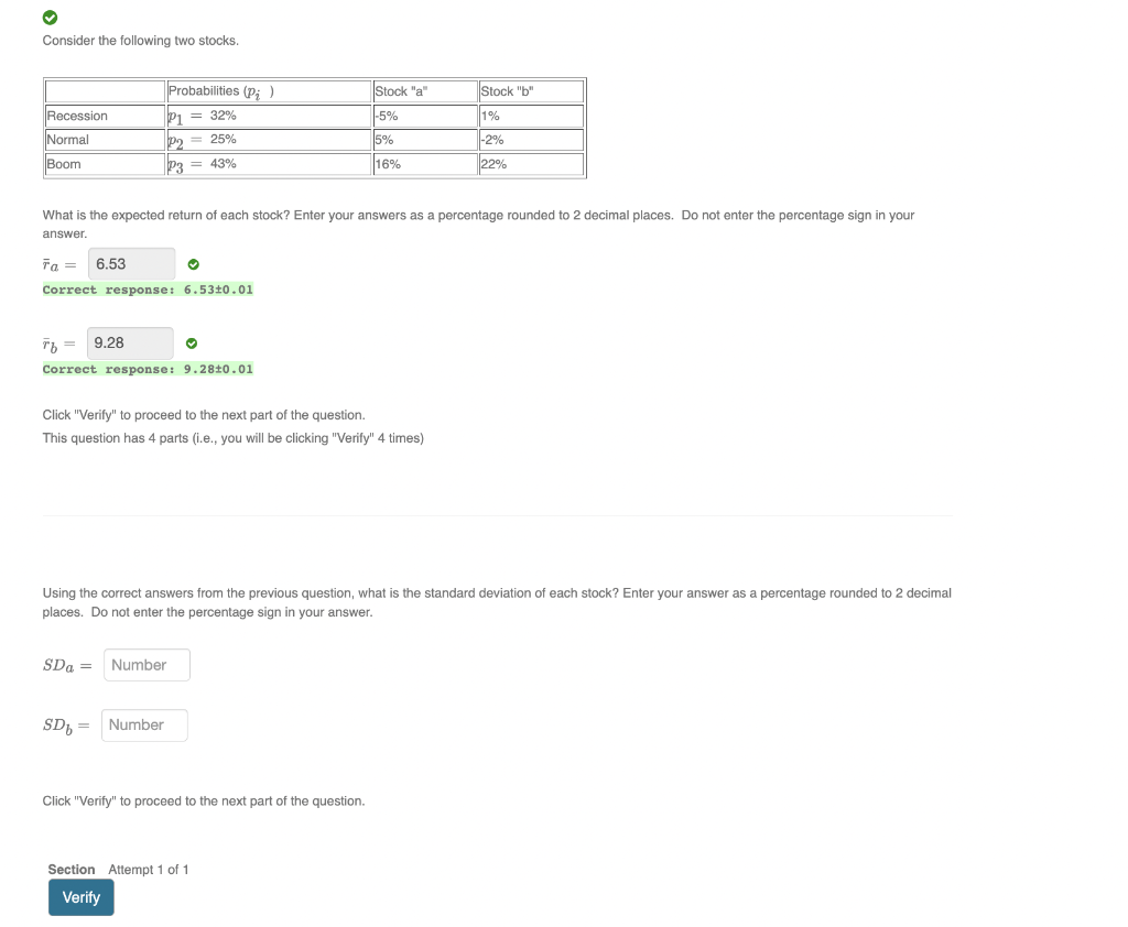 Solved Consider the following two stocks. Stock "a" Stock | Chegg.com