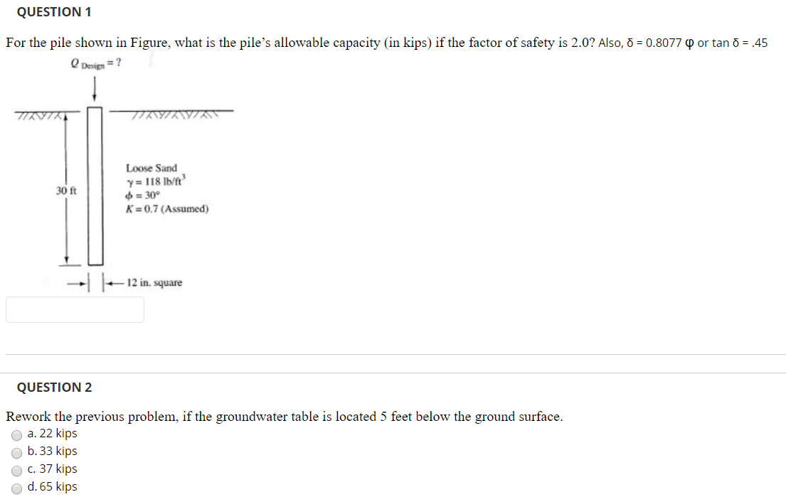 Solved QUESTION 1 For the pile shown in Figure, what is the | Chegg.com