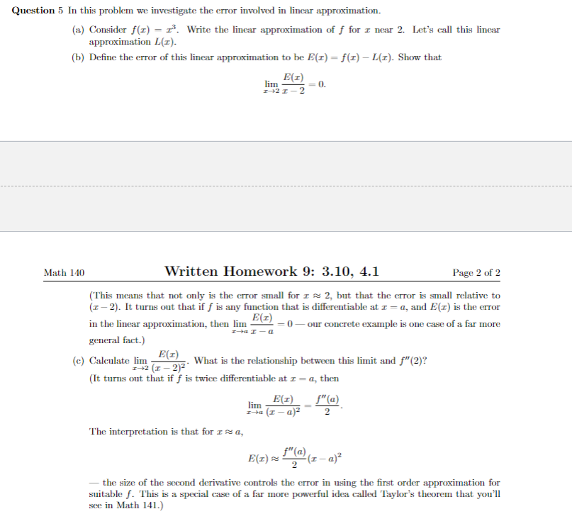 Solved Question 5 In this problem we investigate the error | Chegg.com
