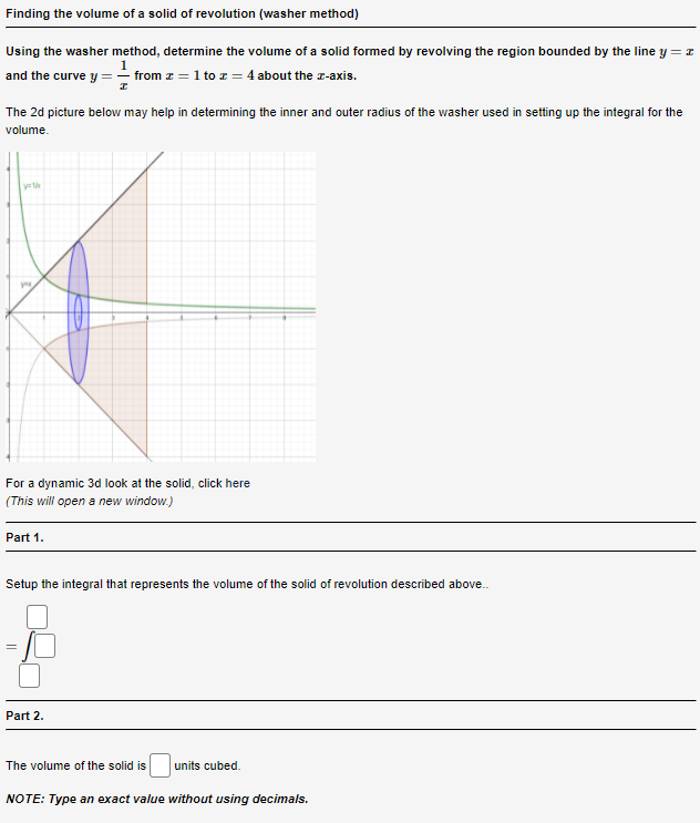 Solved Finding the volume of a solid of revolution (washer | Chegg.com