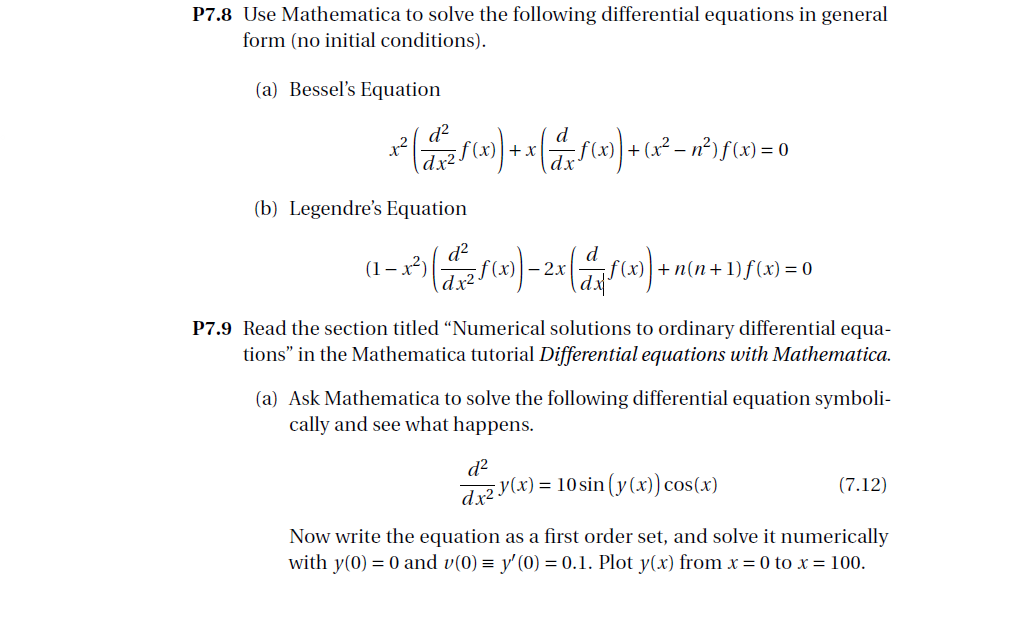 Solved P7.8 Use Mathematica to solve the following | Chegg.com