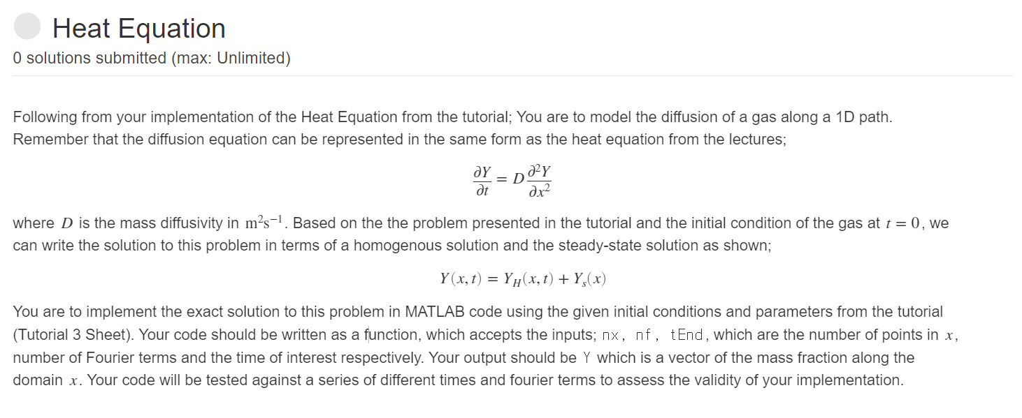 Heat Equation O solutions submitted (max: Unlimited) | Chegg.com