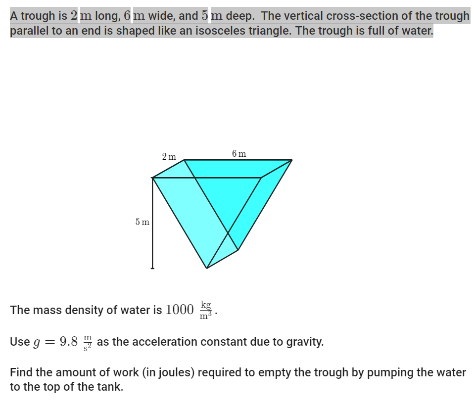 Solved A trough is 2 m long, 6 m wide, and 5 m deep. The | Chegg.com