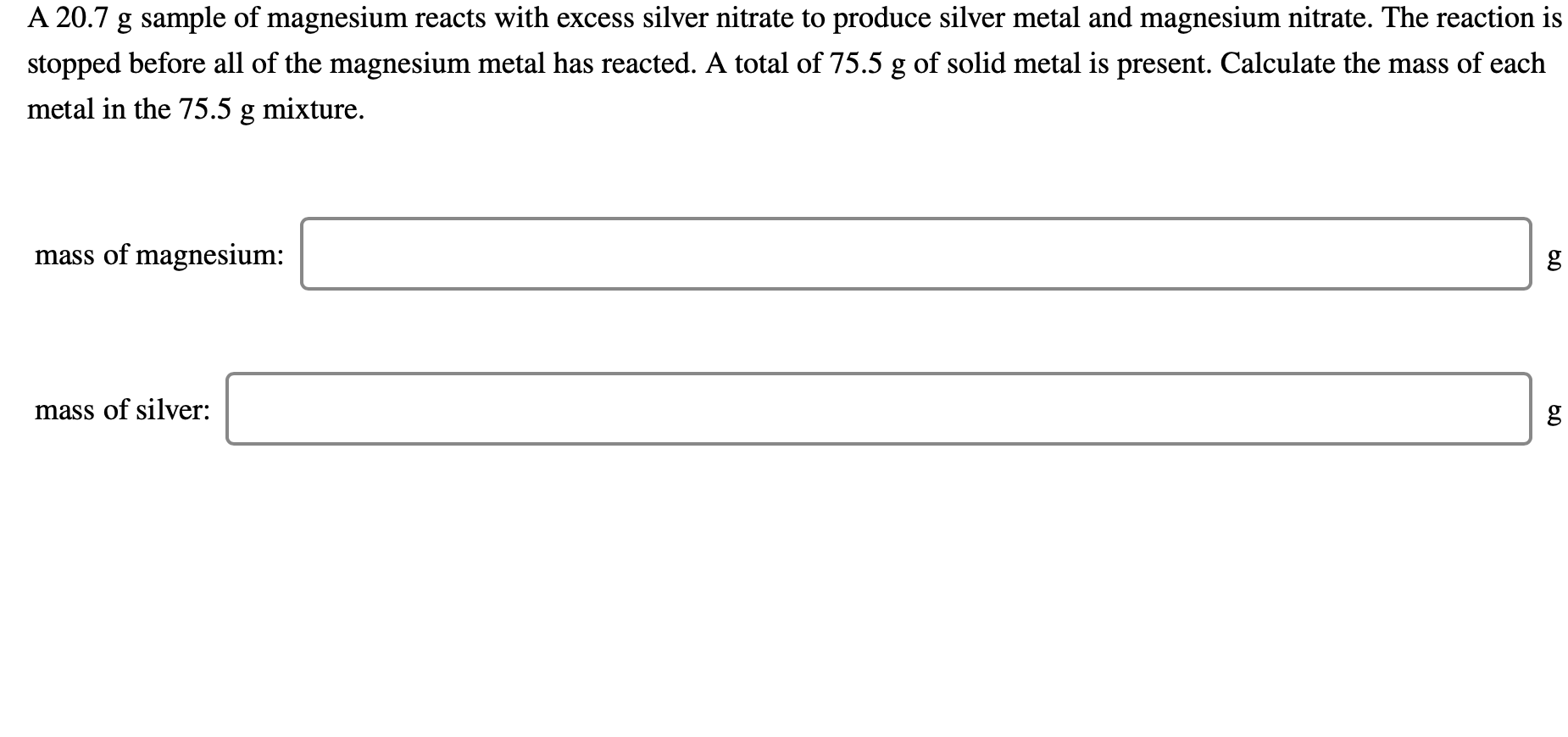 Solved A 20.7 g sample of magnesium reacts with excess | Chegg.com