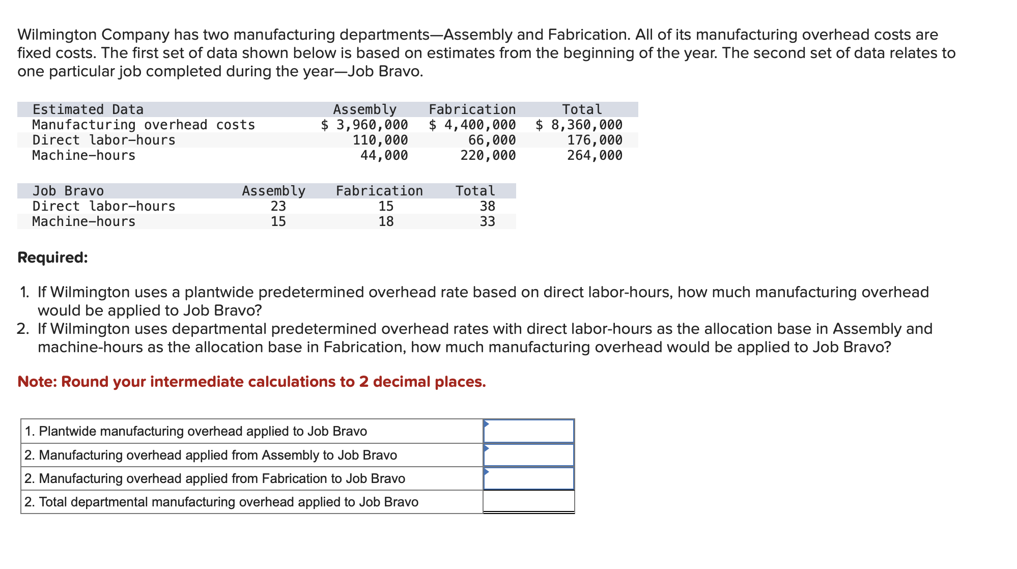Solved Wilmington Company has two manufacturing | Chegg.com