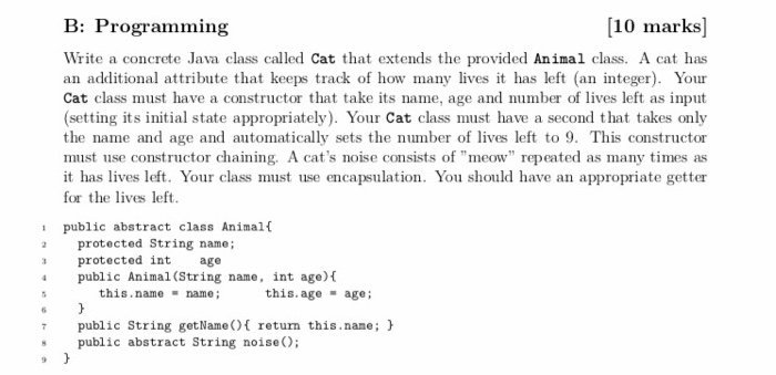 Solved B: Programming [10 marks Write a concrete Java class | Chegg.com