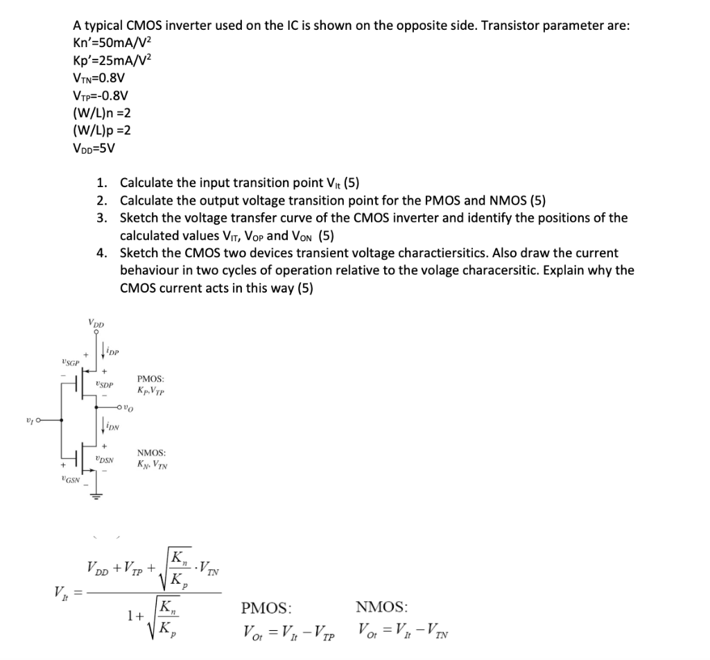 Solved A typical CMOS inverter used on the IC is shown on | Chegg.com