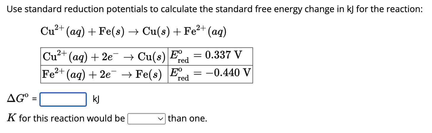Solved Use Standard Reduction Potentials To Calculate The