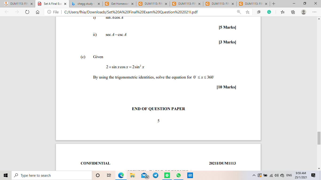 Solved DUM1113: FIN х PDF Set A Final Exa x chegg study C | Chegg.com