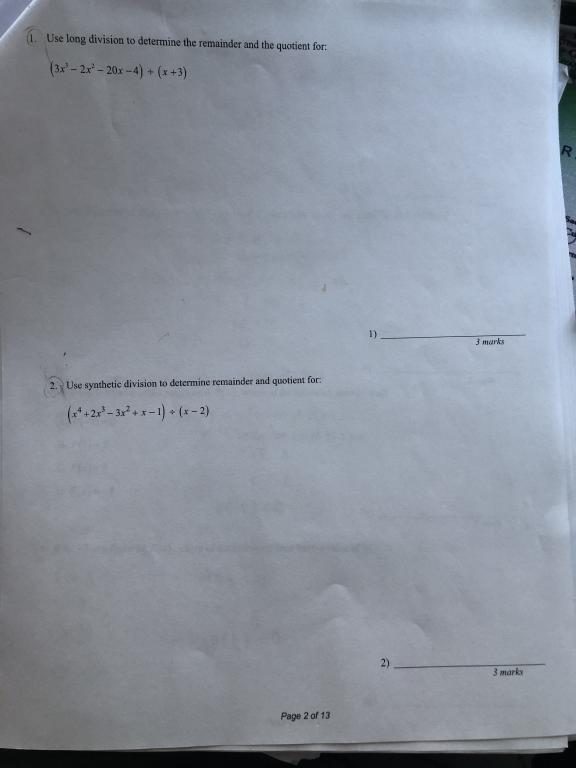 Solved 1. Use long division to determine the remainder and | Chegg.com