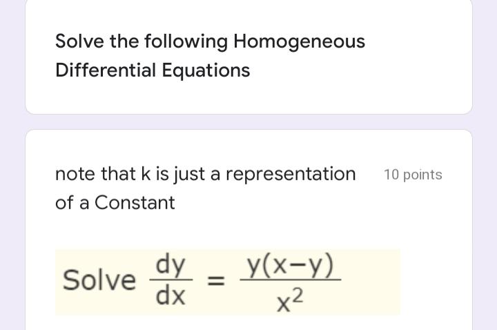 Solved Solve the following Homogeneous Differential | Chegg.com