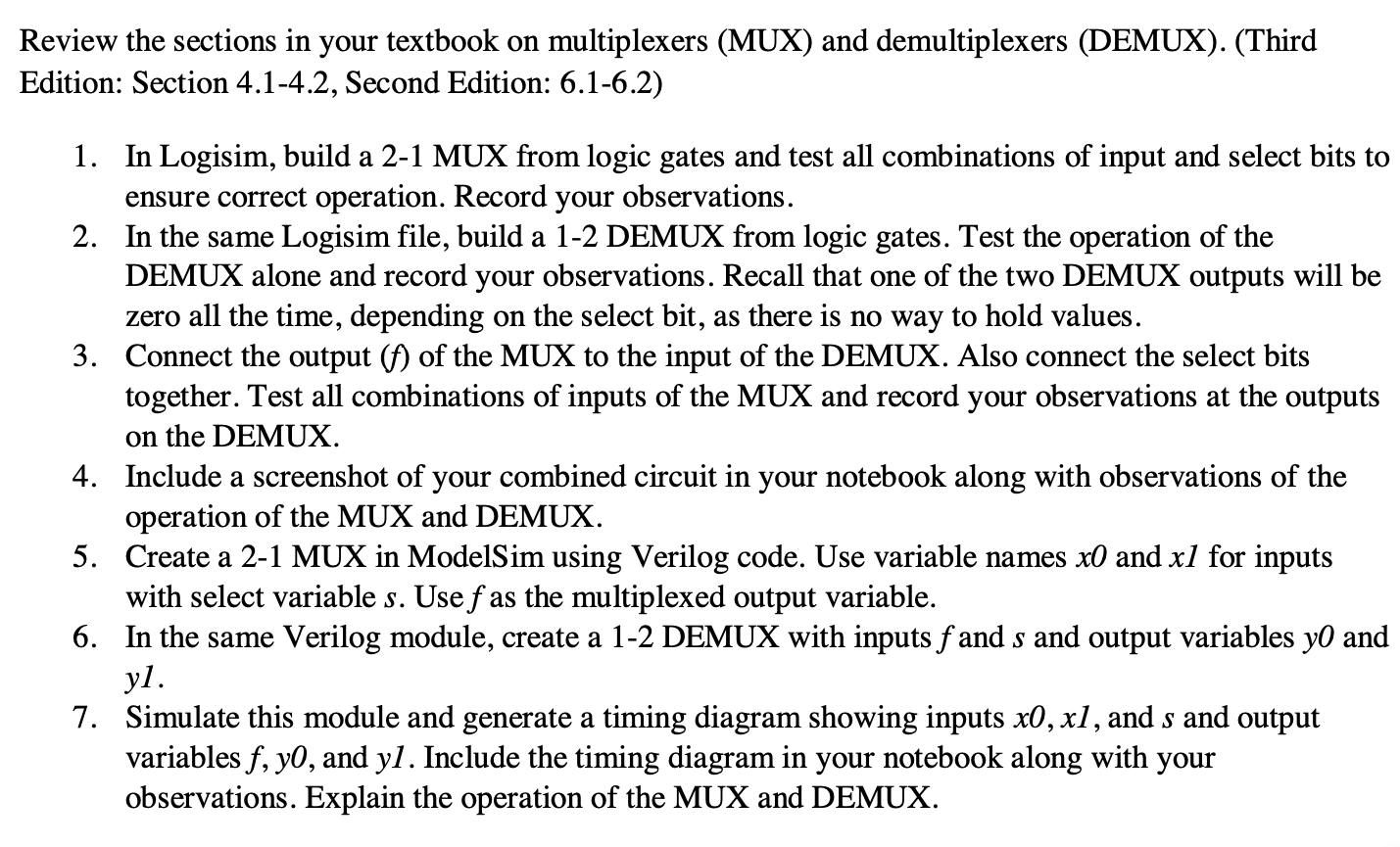 Solved Review the sections in your textbook on multiplexers | Chegg.com