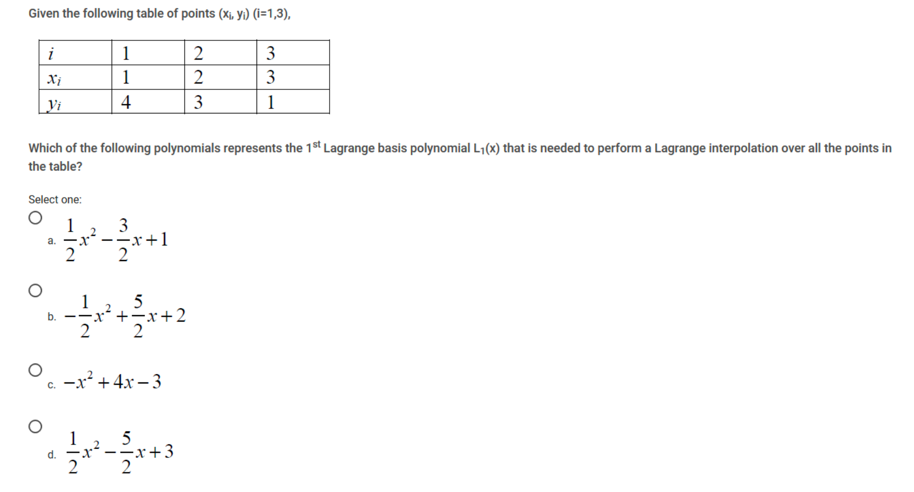 Solved Given the following table of points (Xi, yi) (i=1,3), | Chegg.com