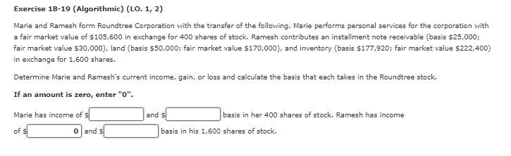 Solved Exercise 18-19 (Algorithmic) (LO. 1, 2) Marie and | Chegg.com