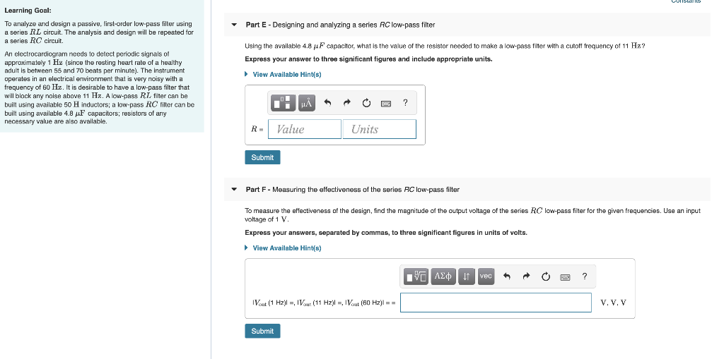 Solved Constants Part B - Designing and analyzing a series | Chegg.com