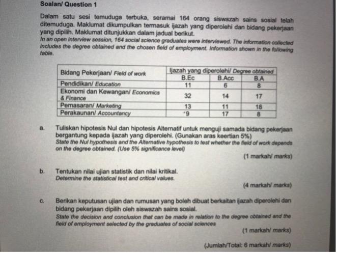 Solved Soalan/ Question 1 Dalam satu sesi temuduga terbuka, | Chegg.com Solved Soalan/ Question 1 Dalam satu sesi temuduga terbuka, | Chegg.com
