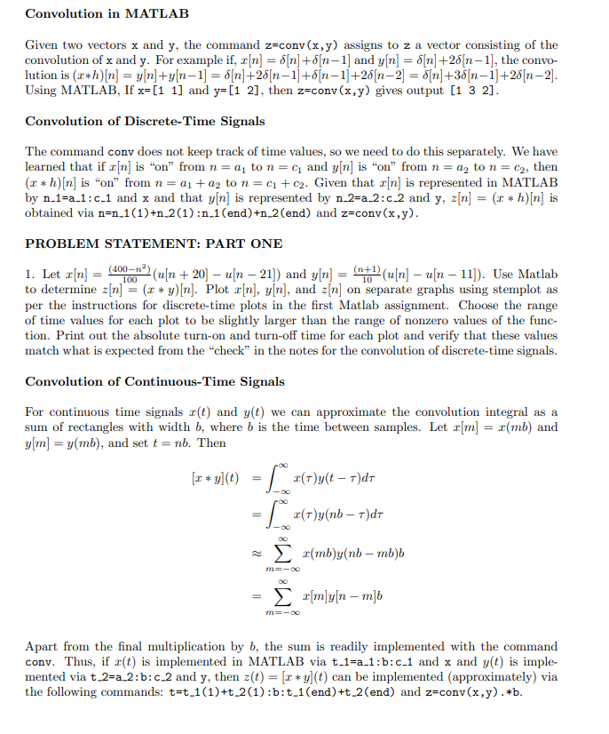 Solved Given two vectors x and y, the command z=conv(x,y) | Chegg.com
