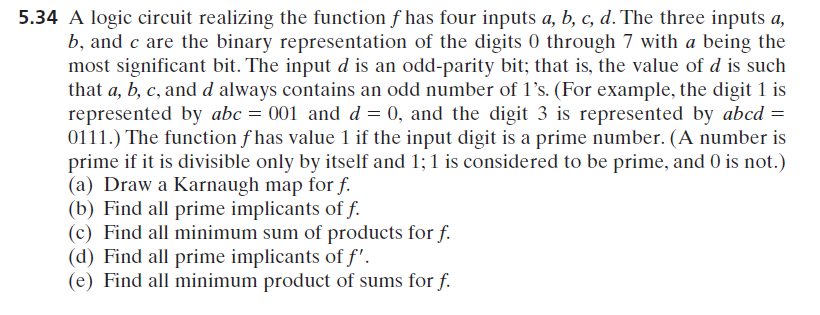 Solved 5.34 A logic circuit realizing the function f has | Chegg.com