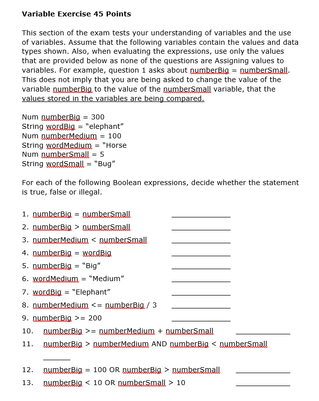 Solved Variable Exercise 45 Points This section of the exam | Chegg.com