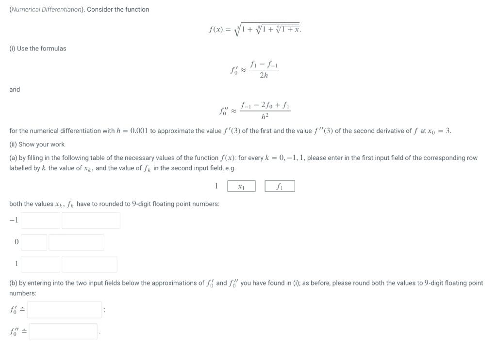 Solved (Numerical Differentiation). Consider the function. | Chegg.com