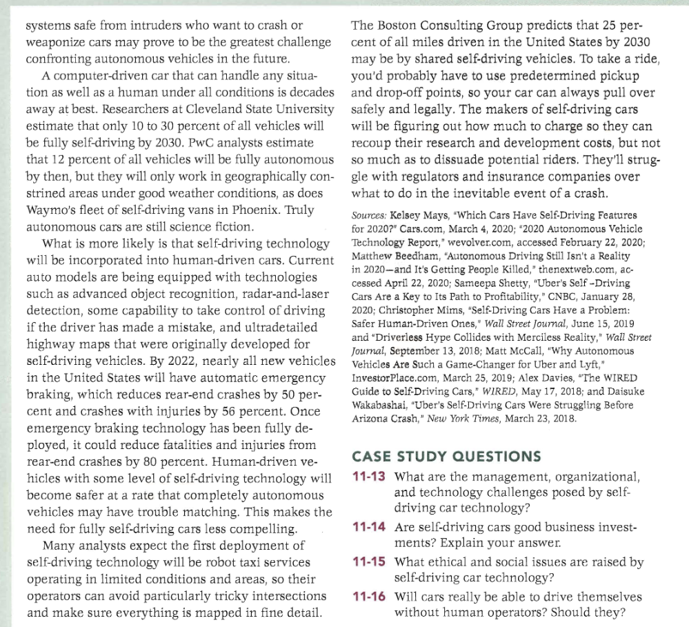 Solved Are Self-Driving Cars Ready for the Road? CASE STUDY | Chegg.com