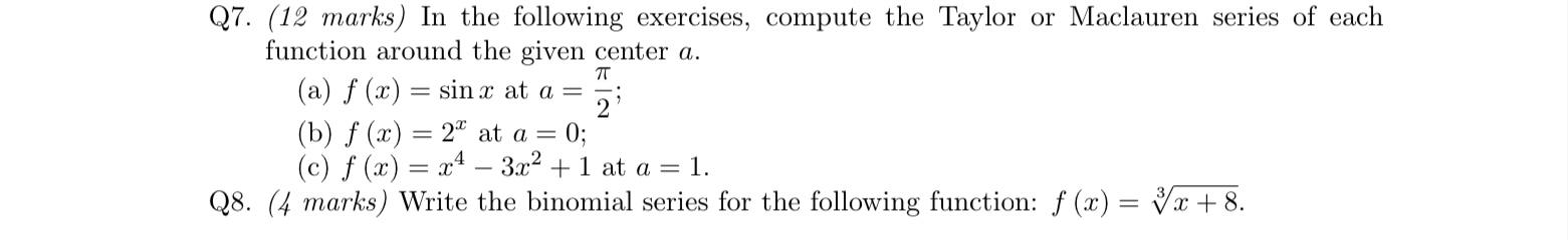 Solved 7. (12 marks) In the following exercises, compute the | Chegg.com
