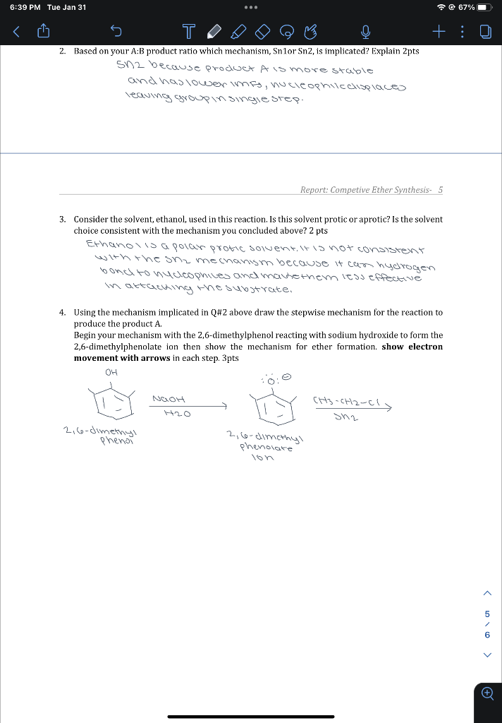 Solved 2. Based on your A:B product ratio which mechanism, | Chegg.com