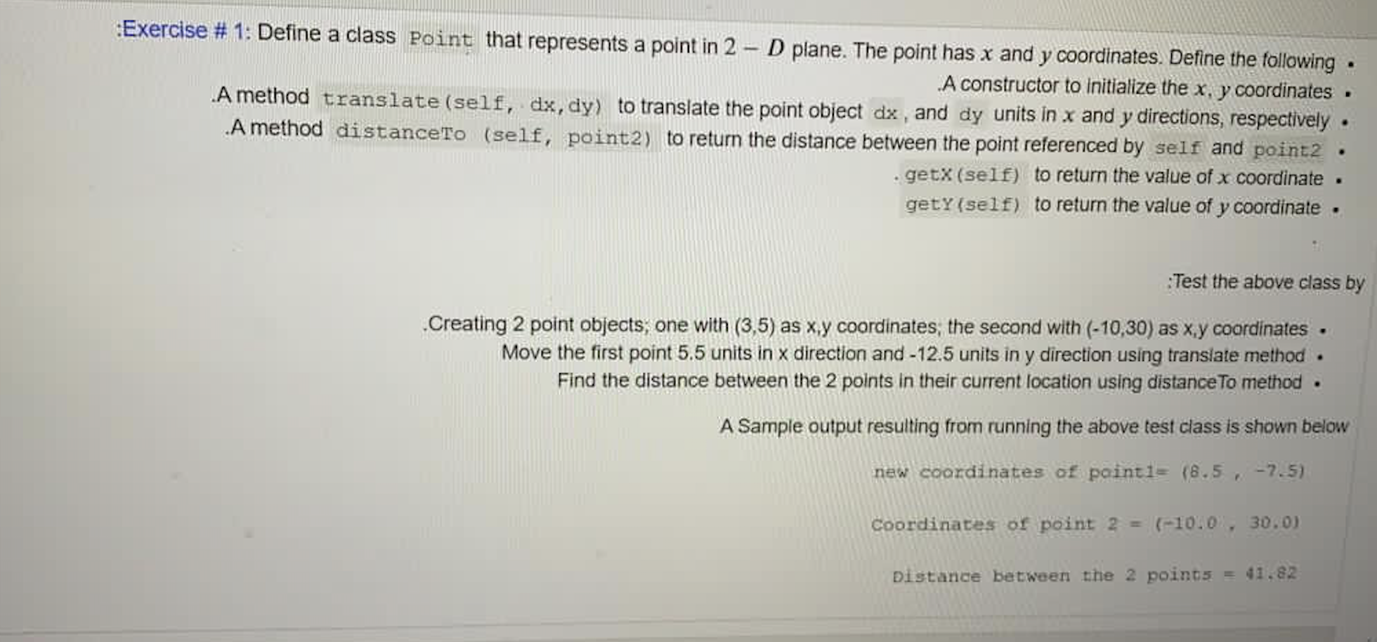 Solved Exercise #1: Define a class Point that represents a | Chegg.com