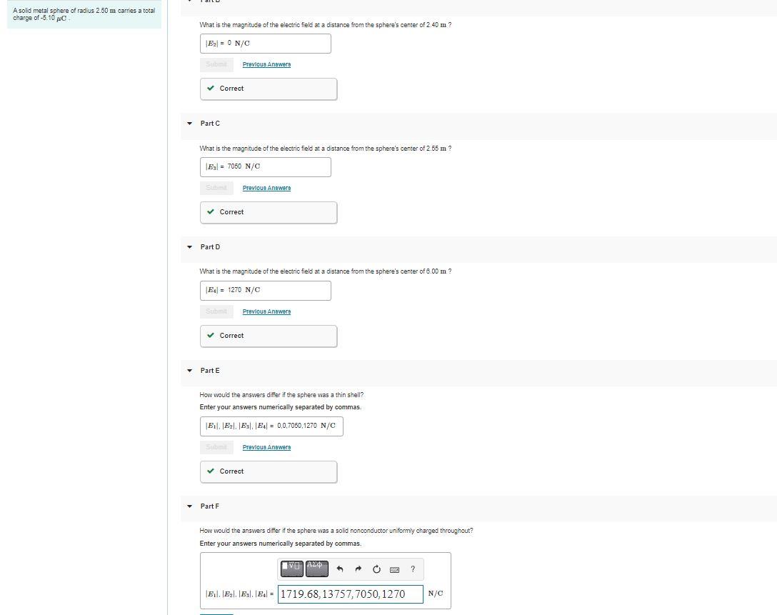 Solved A solid metal sphere of radius 2.50 m carries a total | Chegg.com