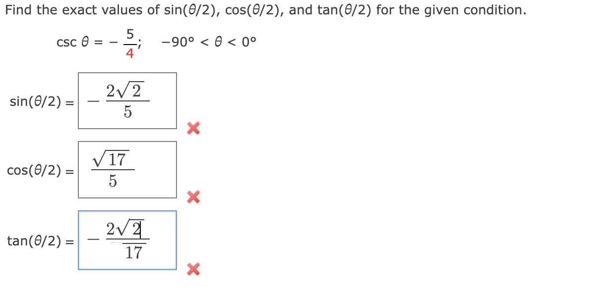 Solved Find the exact values of sin(θ2),cos(θ2), ﻿and | Chegg.com