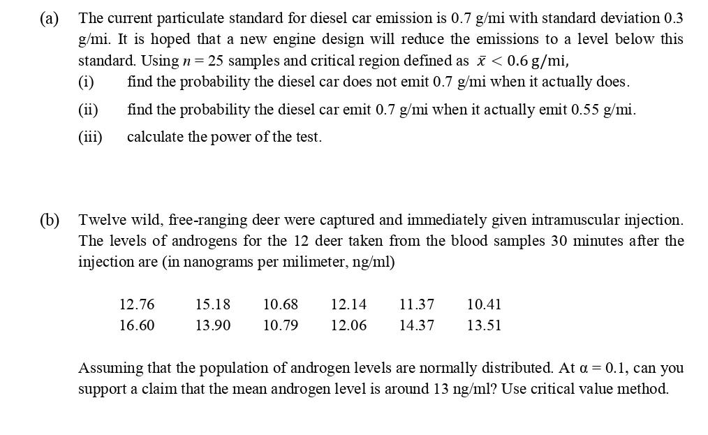 Solved (a) The current particulate standard for diesel car | Chegg.com
