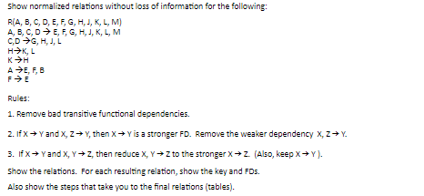 Solved Show normalized relations without loss of information | Chegg.com
