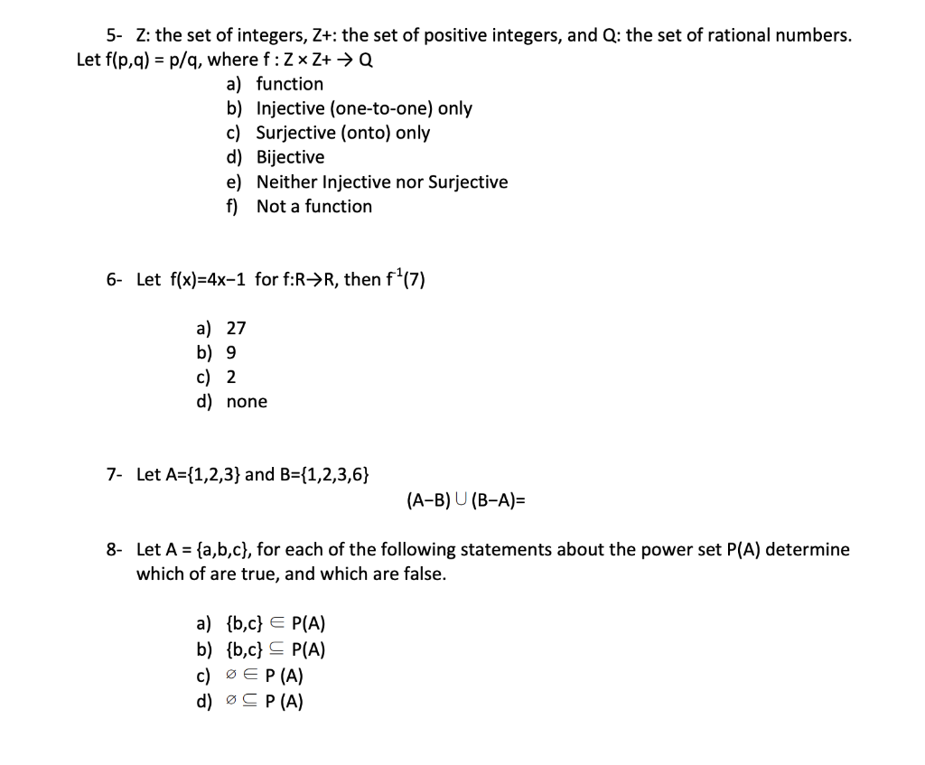 Solved 5- Z: the set of integers, Z+: the set of positive | Chegg.com