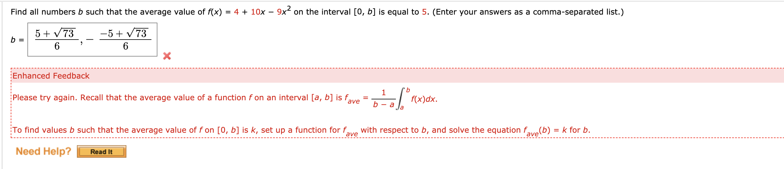 Solved Find all numbers b such that the average value of | Chegg.com