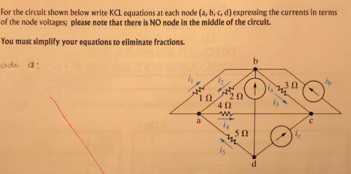 Solved For the circuit shown below write KCL equations at | Chegg.com