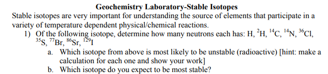 Solved Geochemistry Laboratory-Stable Isotopes Stable | Chegg.com