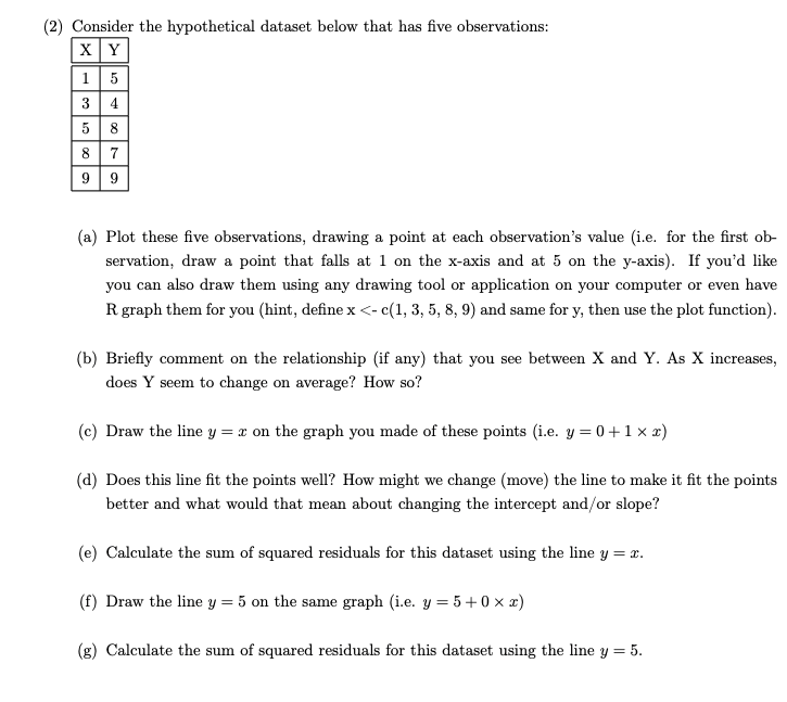 Solved (2) Consider the hypothetical dataset below that has | Chegg.com
