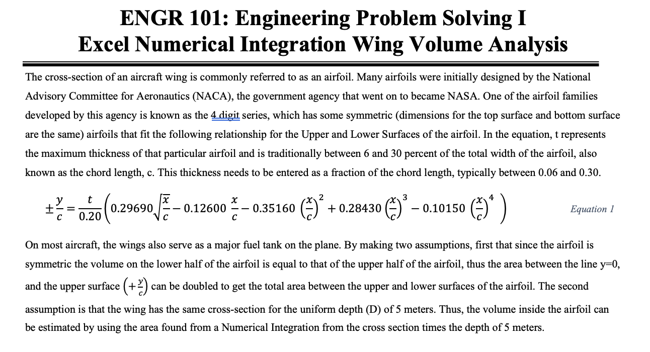 ENGR 101: Engineering Problem Solving I Excel | Chegg.com