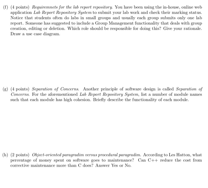 Solved (f) (4 points) Requiremnets for the lab report | Chegg.com