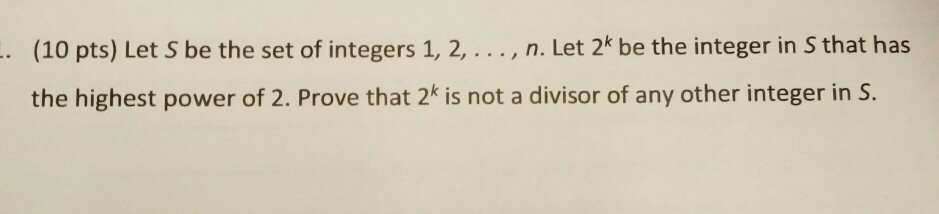 Solved (10 pts) Let S be the set of integers 1, 2,..., n. | Chegg.com