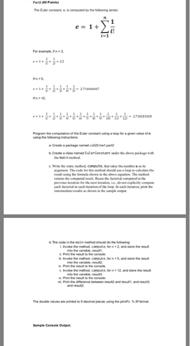 Solved [Java] Using for loop to calculate Euler | Chegg.com