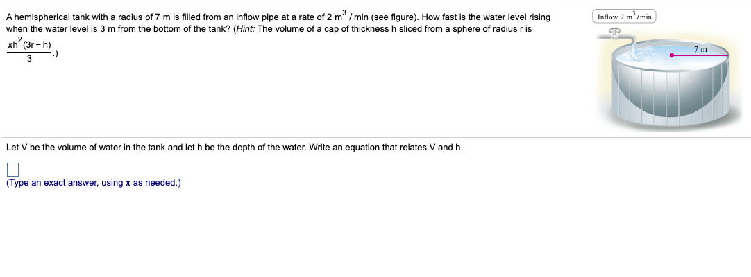 Solved Inflow 2 m/min A hemispherical tank with a radius of | Chegg.com