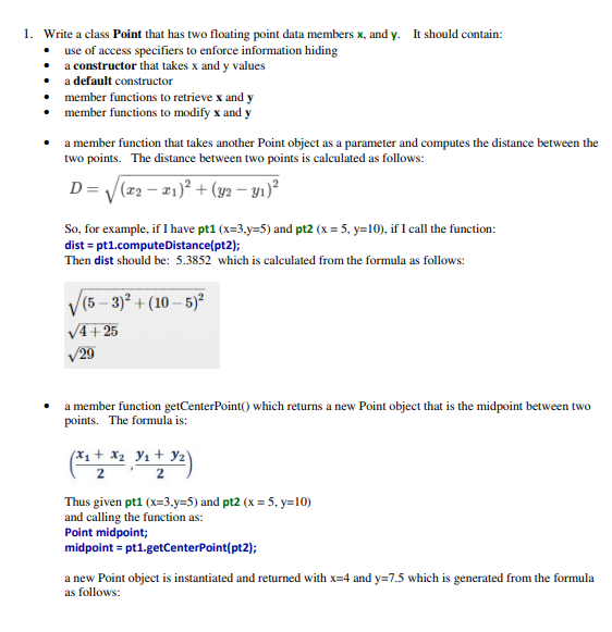 Solved 1. Write a class Point that has two floating point | Chegg.com